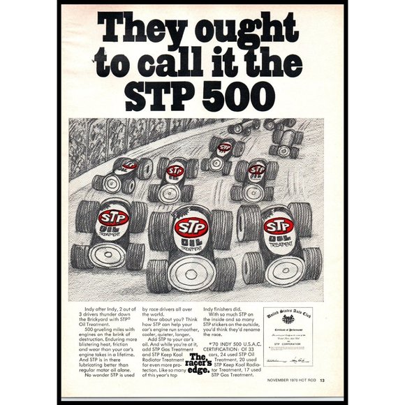STP | Art | 97 Stp Oil Treatment Indy 500 Vintage Print Ad Brickyard ...